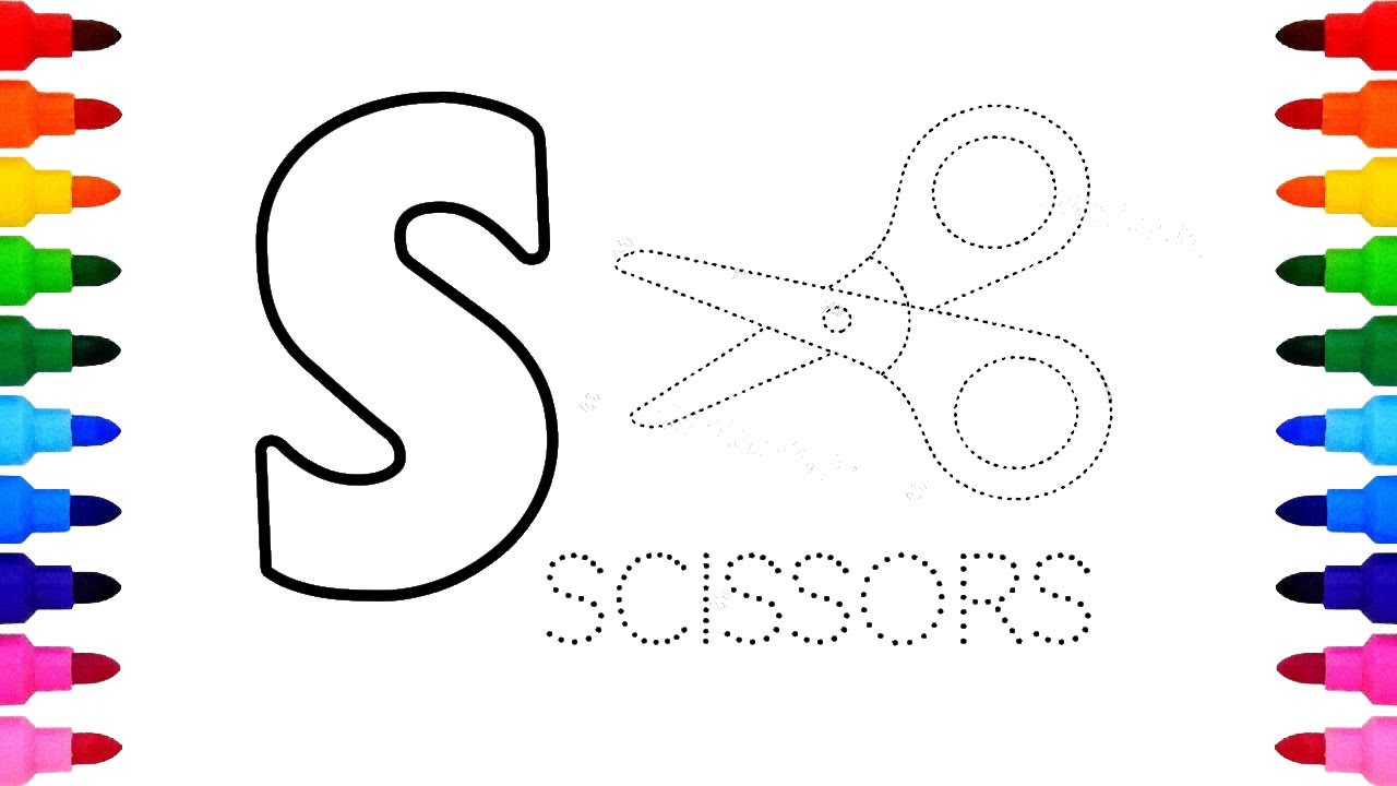 S for Scissors Learn Alphabet S Word with Drawing and Coloring B Is for ...