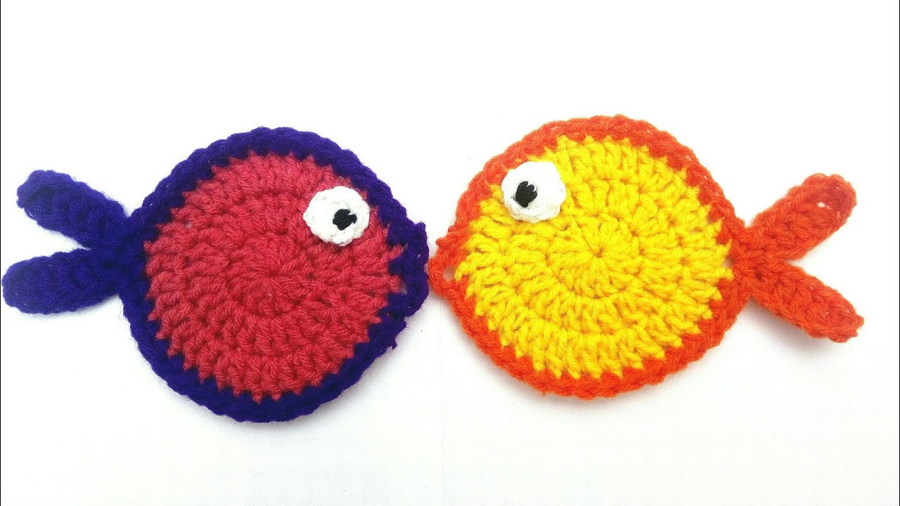 How to Crochet Round Fish Applique | Version 2 - YouTube