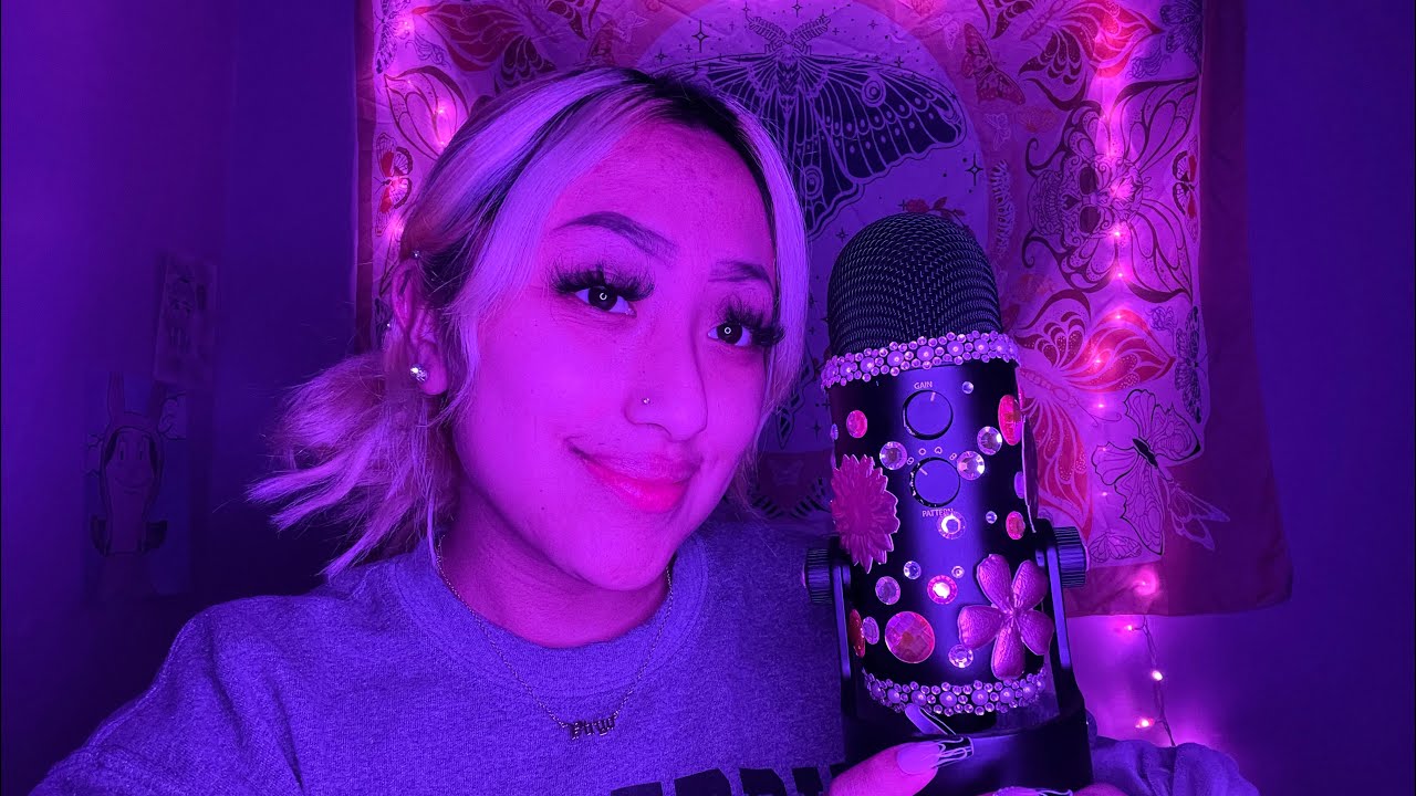 ASMR decorating my mic | (sticker sounds, up close repetitive whispers ...