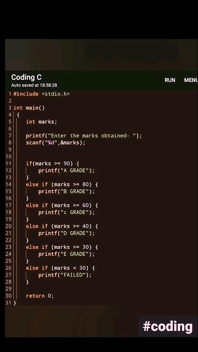 C language program using if else ladder Enter marks grade program. #shorts #trending #short ...