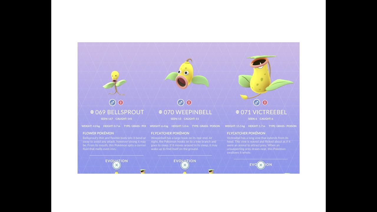 Pokemon Go Evolution: Bellsprout to Weepinbell to Victreebell - YouTube