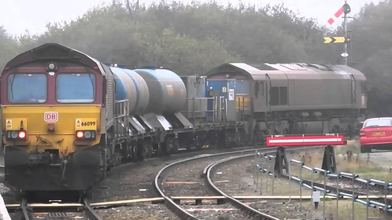 DB 66 With NR Rail Head Treatment Train Through Par - YouTube