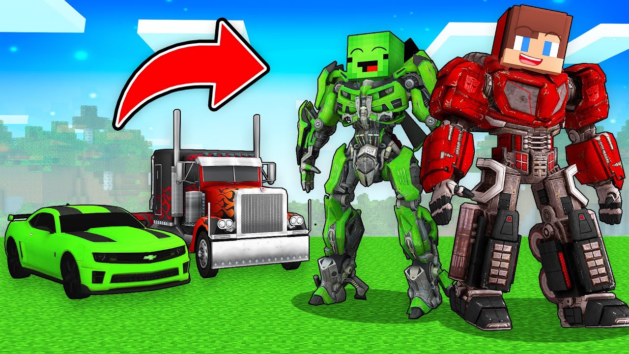 JJ and Mikey became Transformers in Minecraft Challenge (Maizen Mizen Mazien) Parody - YouTube