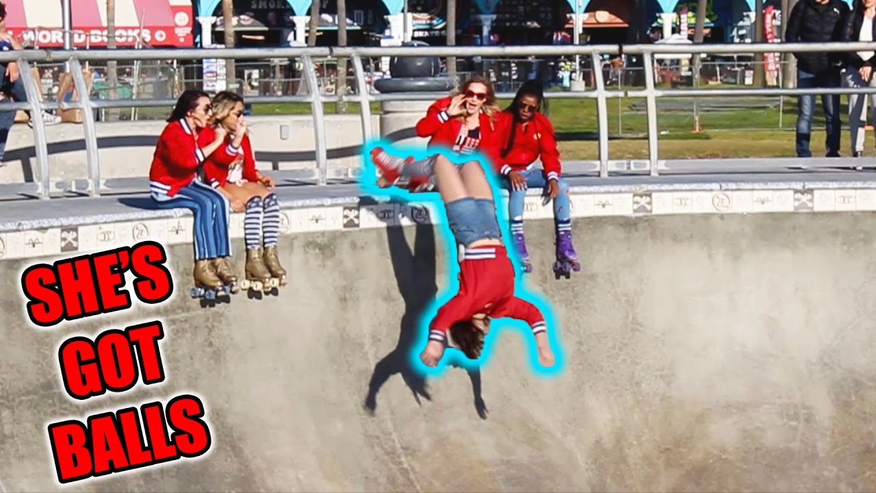GIRL DOES AWESOME BACKFLIP ON ROLLER-SKATES! - YouTube