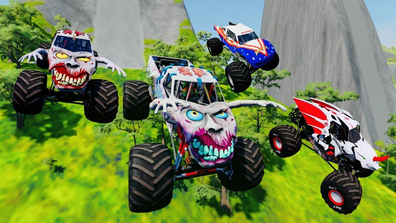 BeamNG Drive - High Speed Monster Jam Truck Fly Jump & Crashes | BMG ...