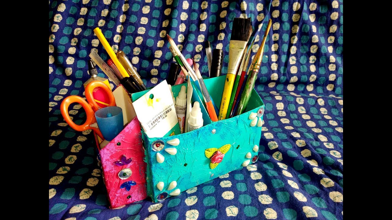 DIY pen stand using box || Best out of waste ideas.|| rutuja's Artwork ...