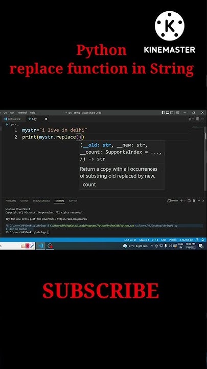 Python || Replace function in String || Hindi || #python #string #hindi #shorts - YouTube