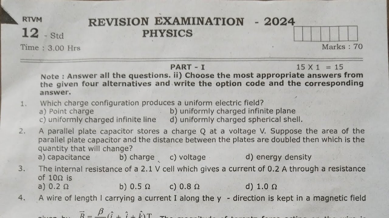 12th Physics||First revision exam 2024||Question paper and answer key ...