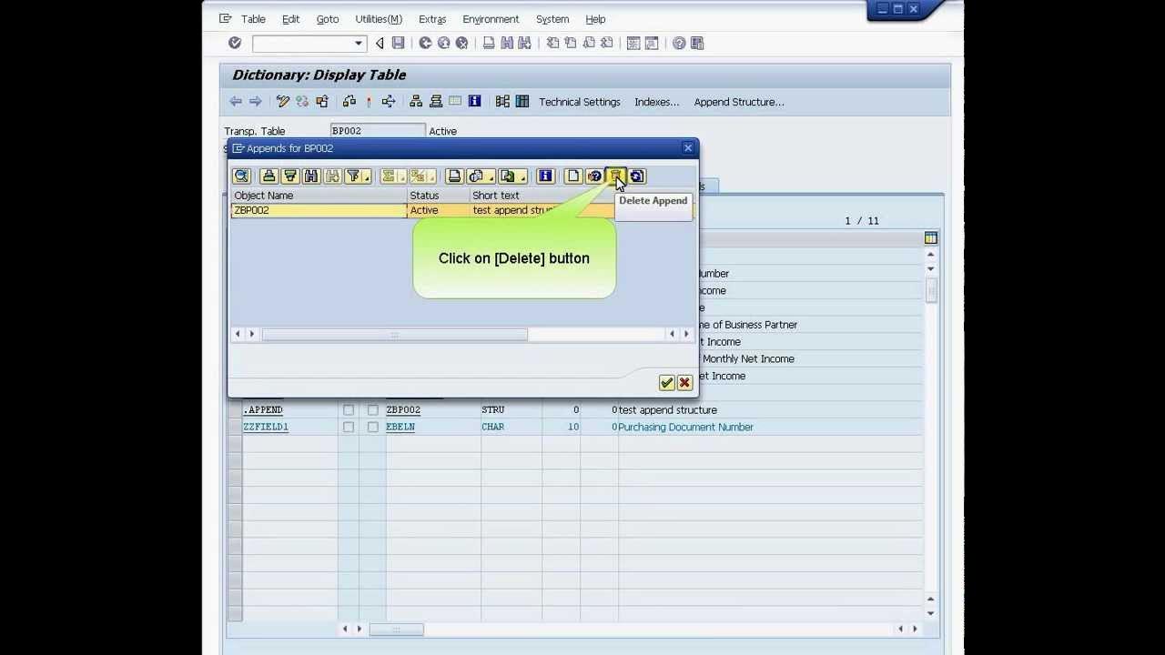 Delete append structure from SAP database table - YouTube