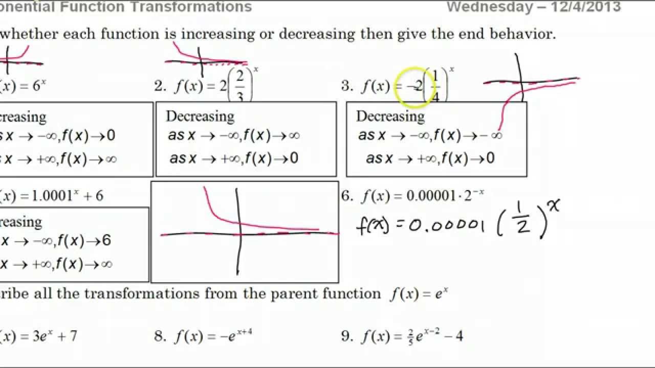 Day 10 HW (1 to 12) Exponential Transformations - YouTube