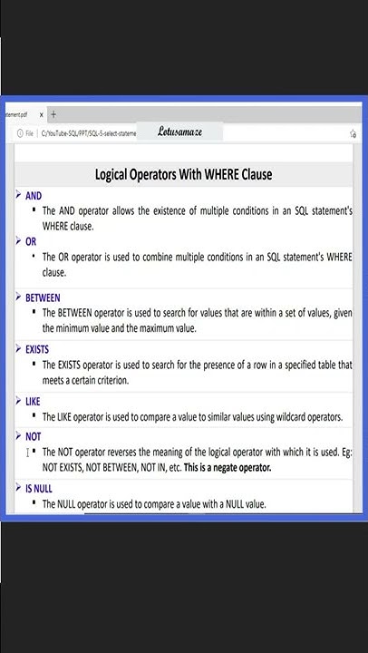 Where Clause With Logical Operator in SQL || SQL Interview Question - YouTube