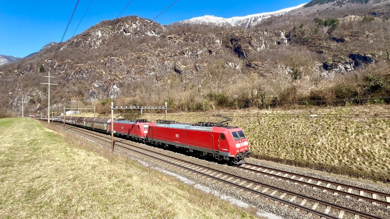 #117# TRENI MERCI - Doppia trazione DB Cargo con convoglio di carri a ...