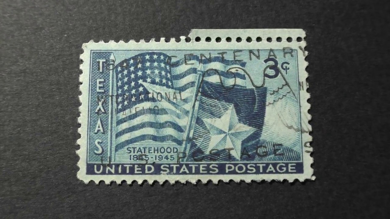 Postage stamp. USA. U.S. Postage. TEXAS. Statehood. 1845-1945. Price 3 ...