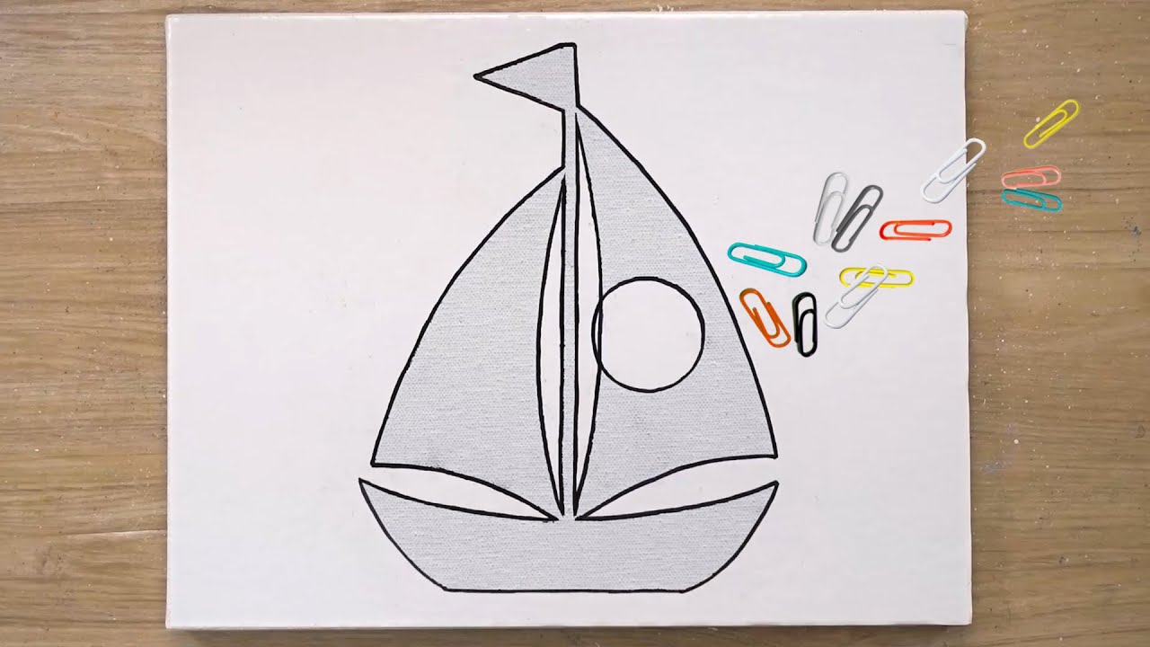 Moonlight Sailboat / Paper Clip Painting Technique / Label Paper ...