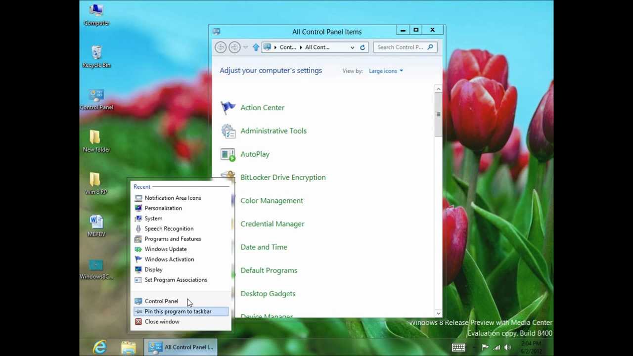 Taskbar and Menu Bug in Windows 8 Release Preview - YouTube