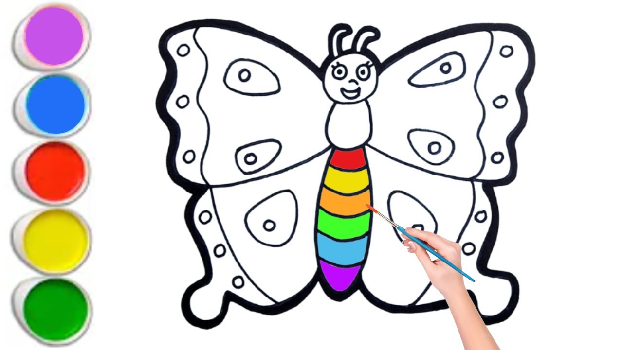 Butterfly Drawing, Painting and Coloring for Kids | Easy Rainbow ...