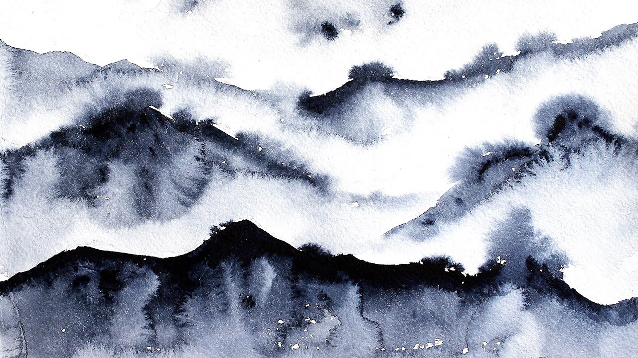 MOUNTAINS PAINTING Easy monochromatic landscape - YouTube
