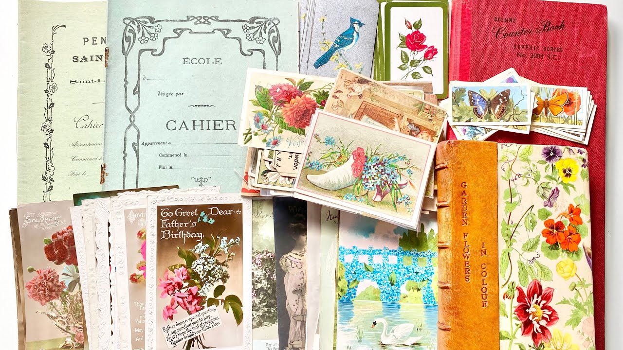 Thrifted vintage junk journal haul: Postcards, ephemera, ledger - YouTube