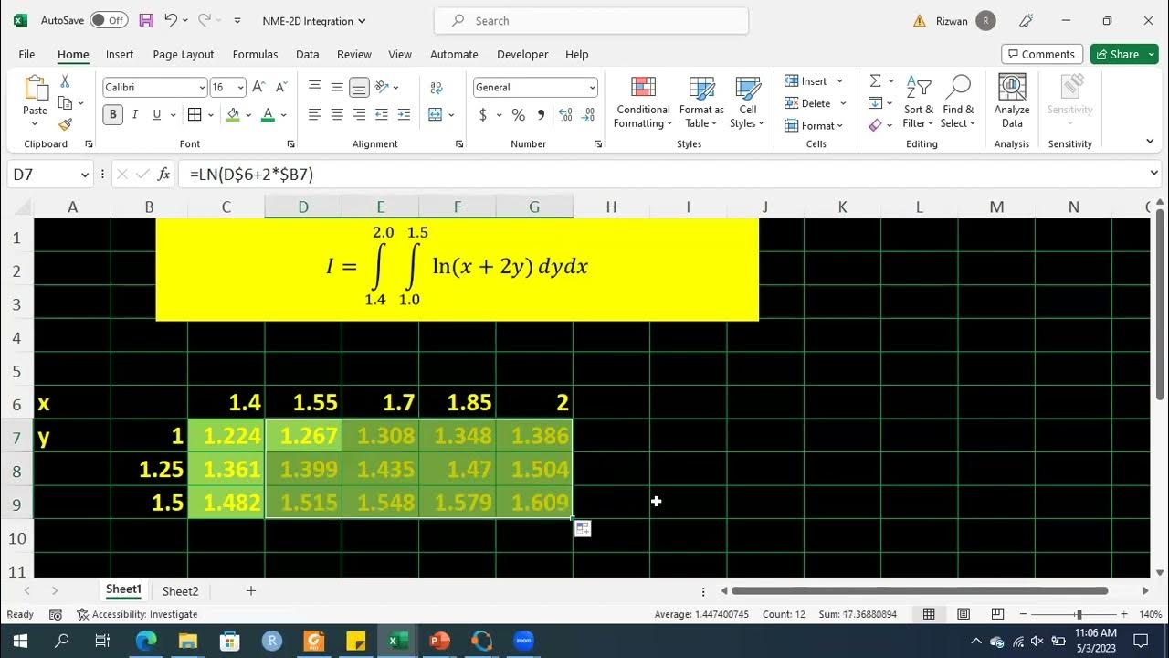 Integration 2D MS excel - YouTube