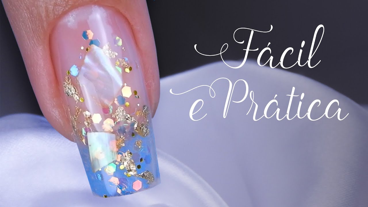 Unha Encapsulada Com Glitter, Madre Pérola e Folha de Ouro - YouTube