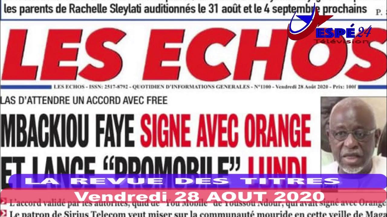 LA REVUE DES TITRES DU 28 08 2020 AVEC MOR FALL - YouTube