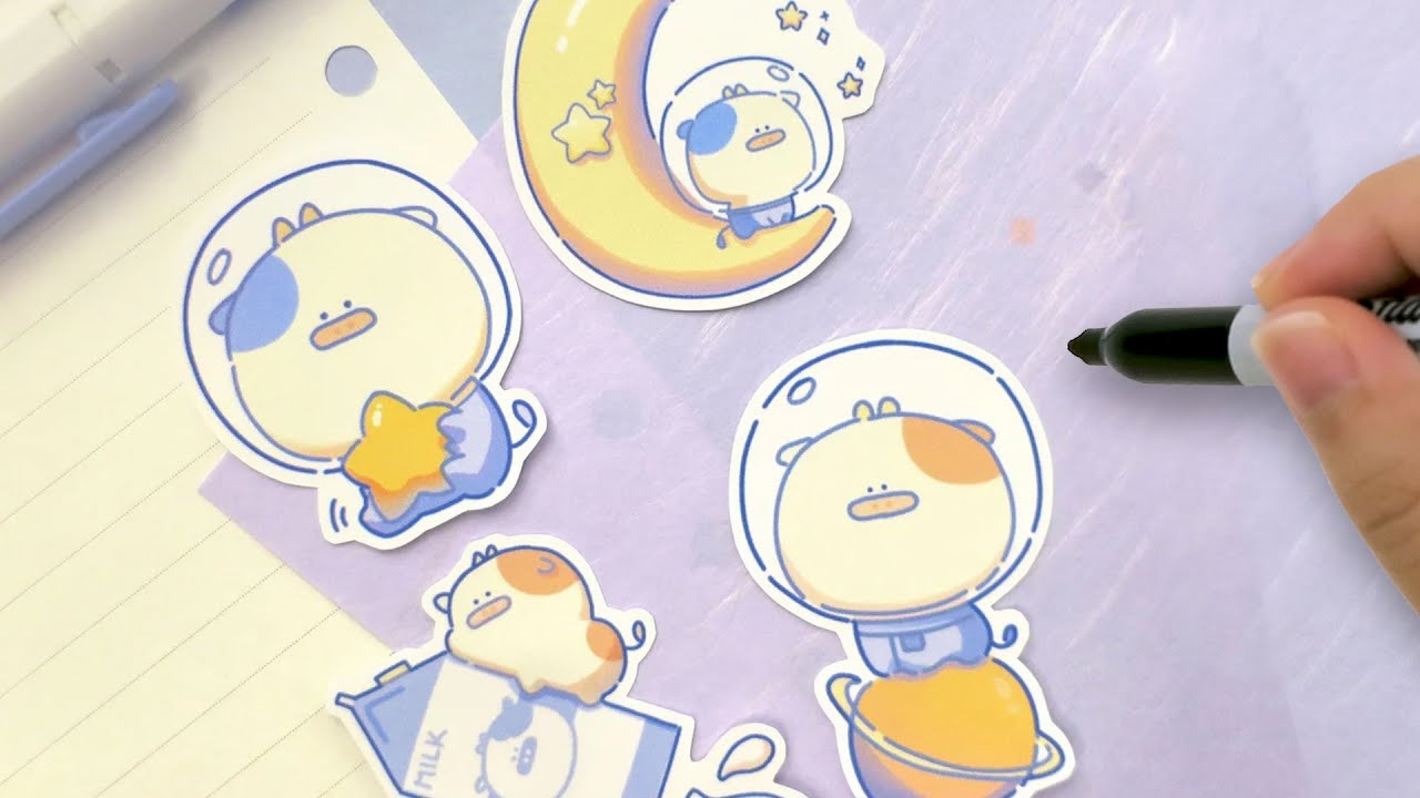 How to Draw Cute Cows in Space | Sticky Cow - YouTube