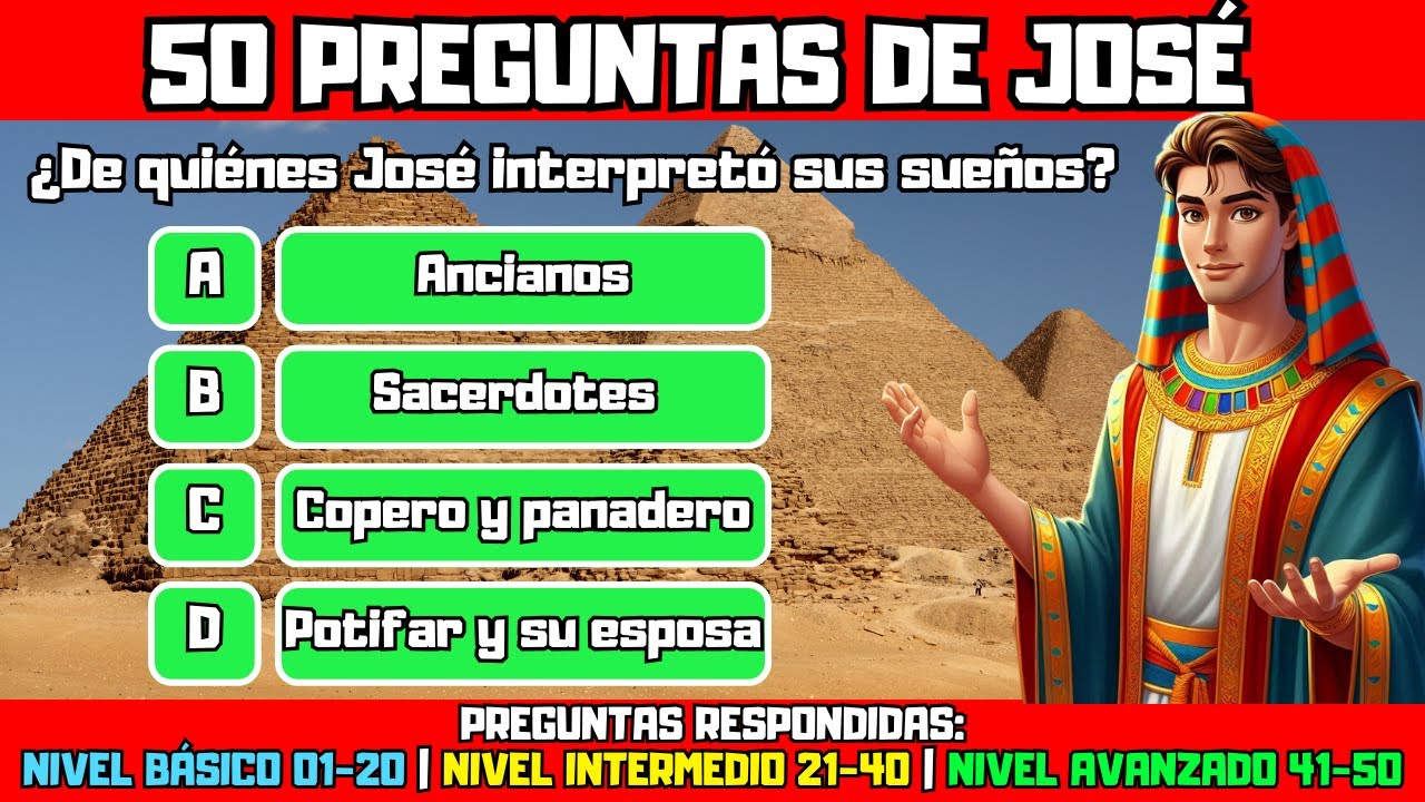 👨‍🏫👨‍🏫👨‍🏫50 PREGUNTAS DE JOSÉ (EL SOÑADOR) DE LA BIBLIA 📖📖📖 | TEST ...