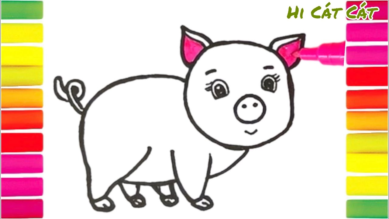 Vẽ con lợn , vẽ con heo , vẽ và tô màu con lợn , Draw and color a pig ...
