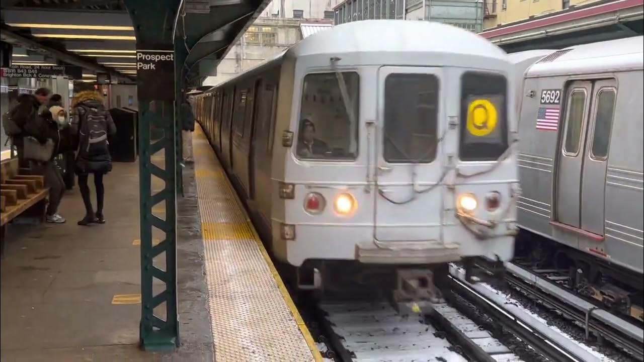 NYC Subway 4K60: Coney Island and 96 St - 2 Av bound (Q) Trains arriving and departing Prospect ...