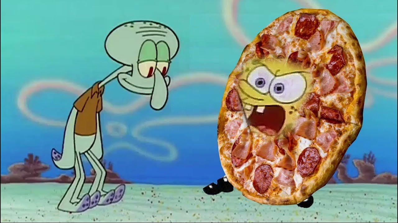 Squidward trying to get a pizza from SpongeBob in the form of a pizza - YouTube