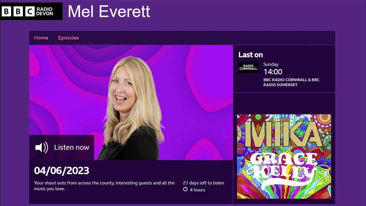 2023.06.04 BBC Radio Devon Mel Everett 🎵Grace Kelly - MIKA - YouTube