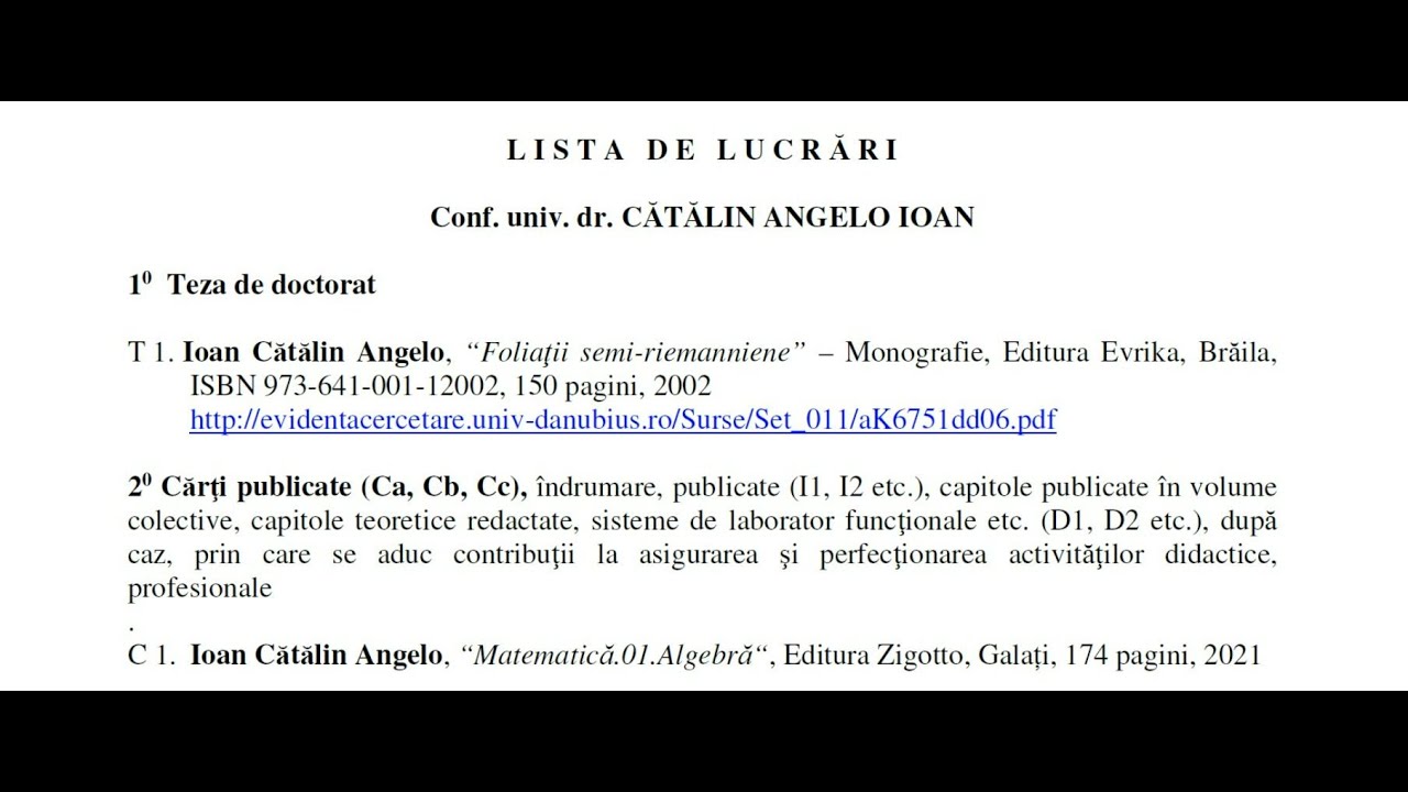 Lista de lucrari Ioan Catalin Angelo - YouTube