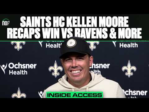 Saints HC Kellen Moore on win at Baltimore, Kelvin Banks' injury, run game consistency and more