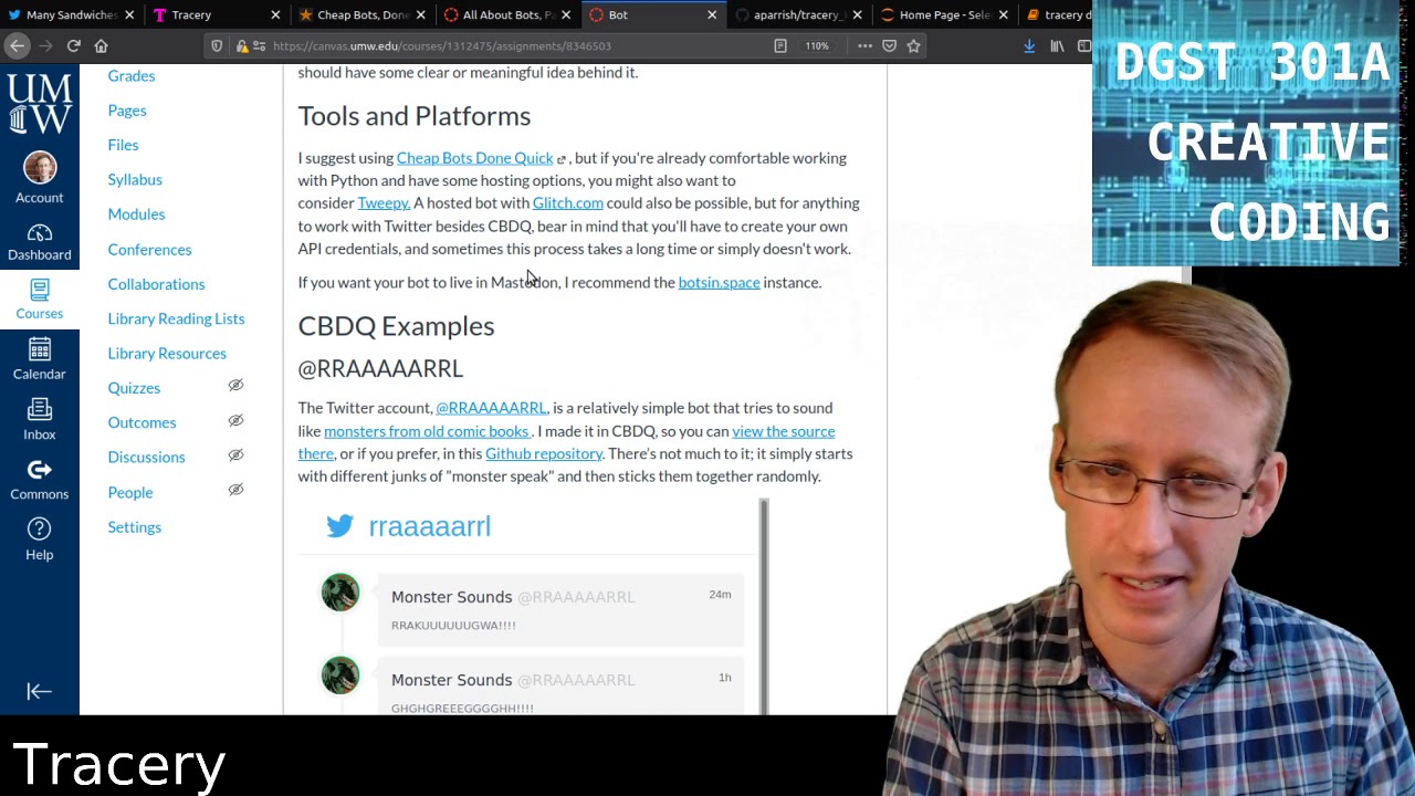 Archived Live Stream: DGST 301A Creative Coding, Bots with CBDQ - YouTube