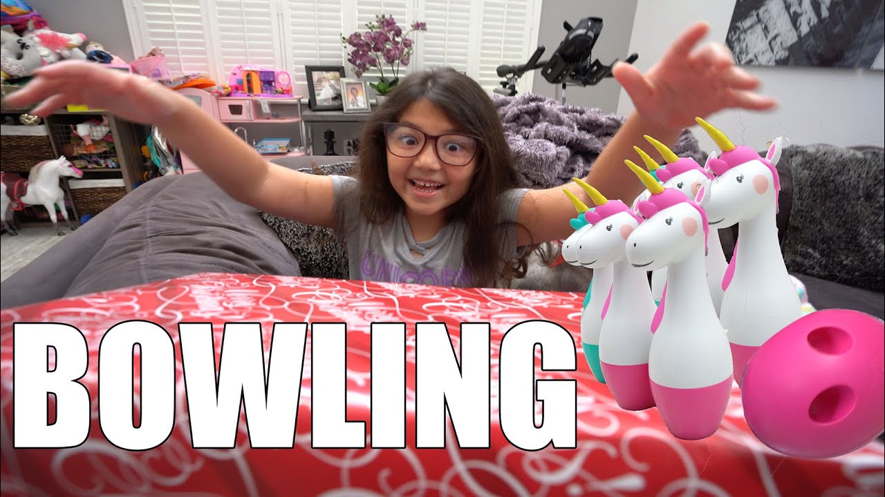 Unicorn Bowling with my dad. Avery's World Toy Review - YouTube