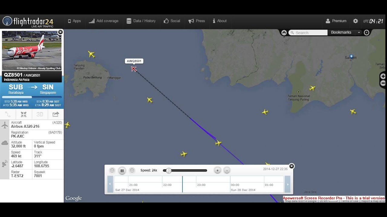 Dissapearance of Air Asia flight 8501 recorded from FlightRadar24 - YouTube