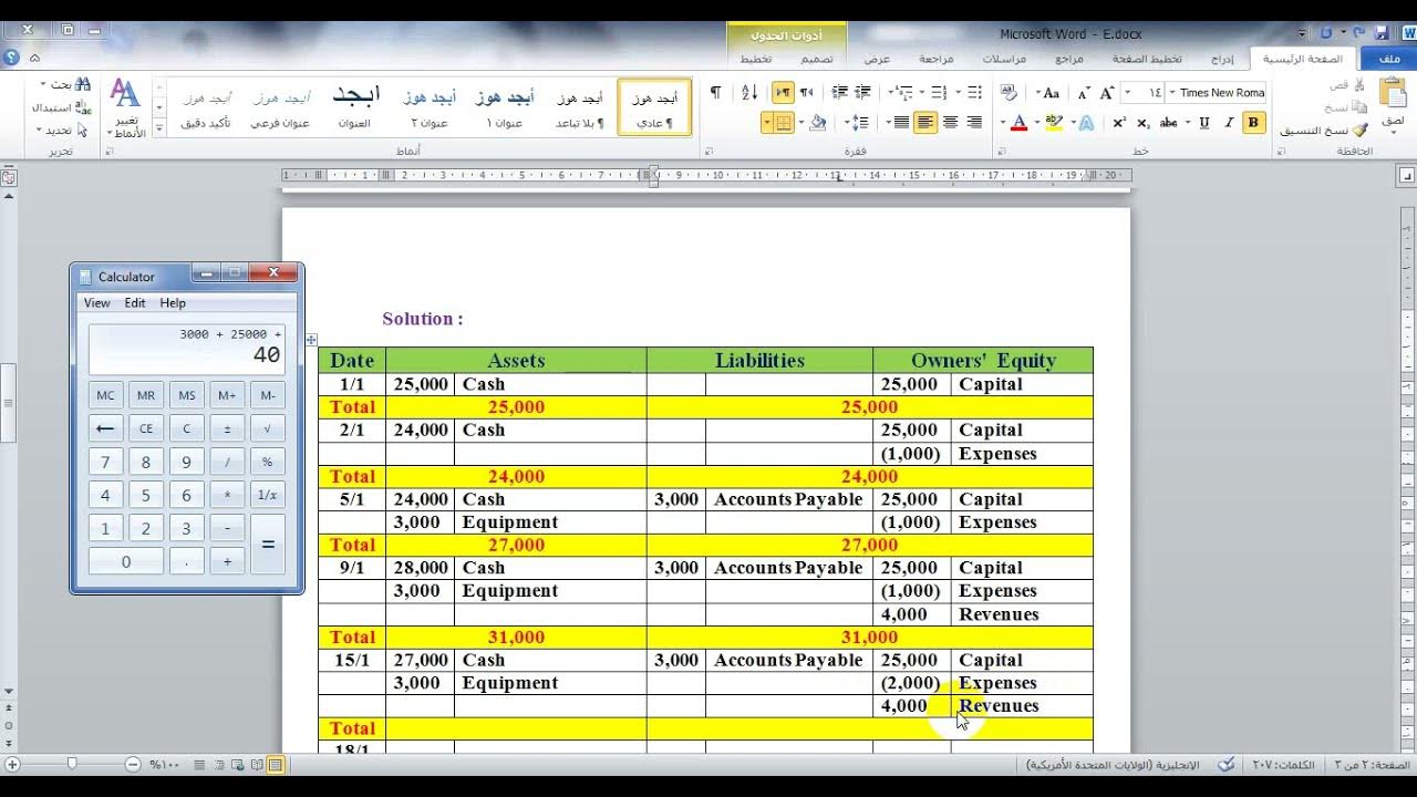Exercise On Accounting Equation تمرين علي المعادلة المحاسبية Youtube