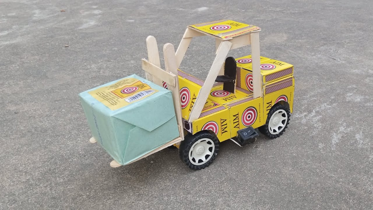 How to make matchbox Forklift at home - diy - mini vehicle forklift ...