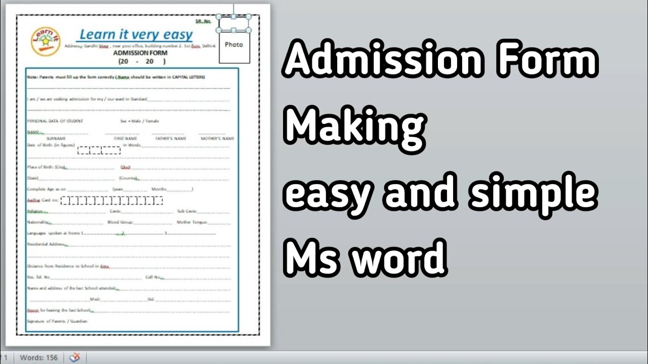 simple and easy Admission Form making in Ms word - YouTube