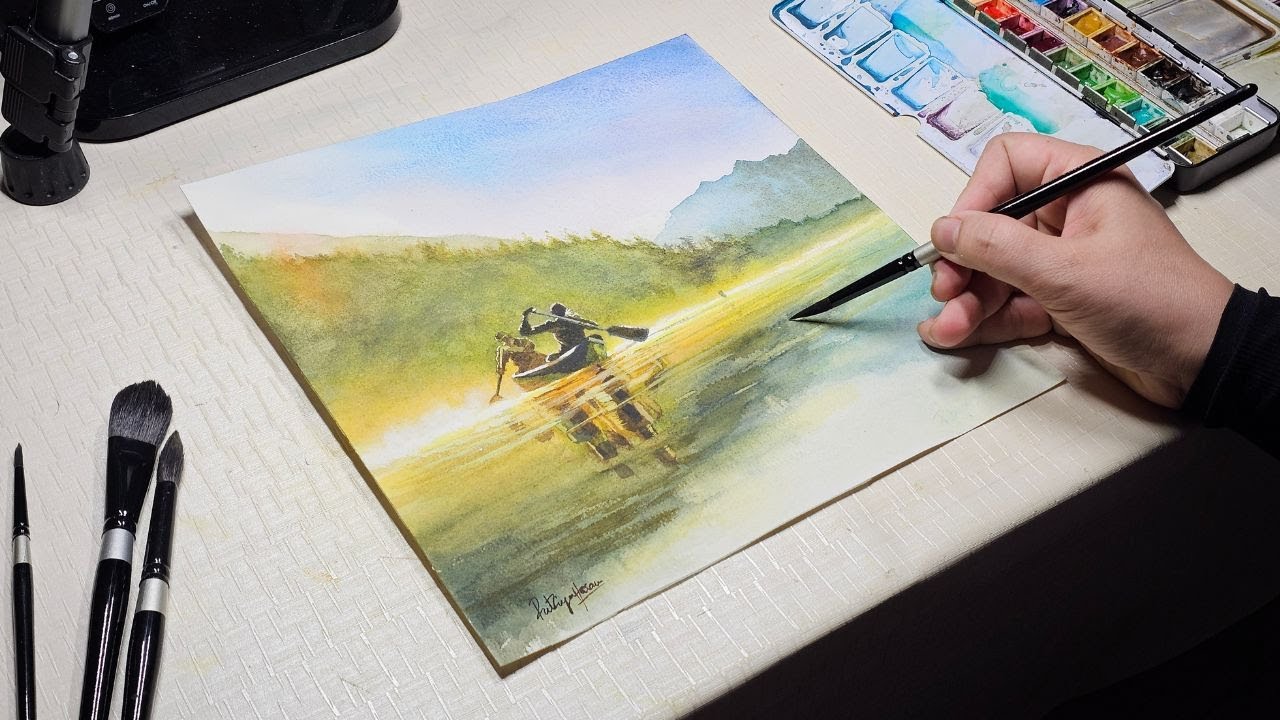 Watercolor Painting tutorial | how to paint lake view in watercolor ...