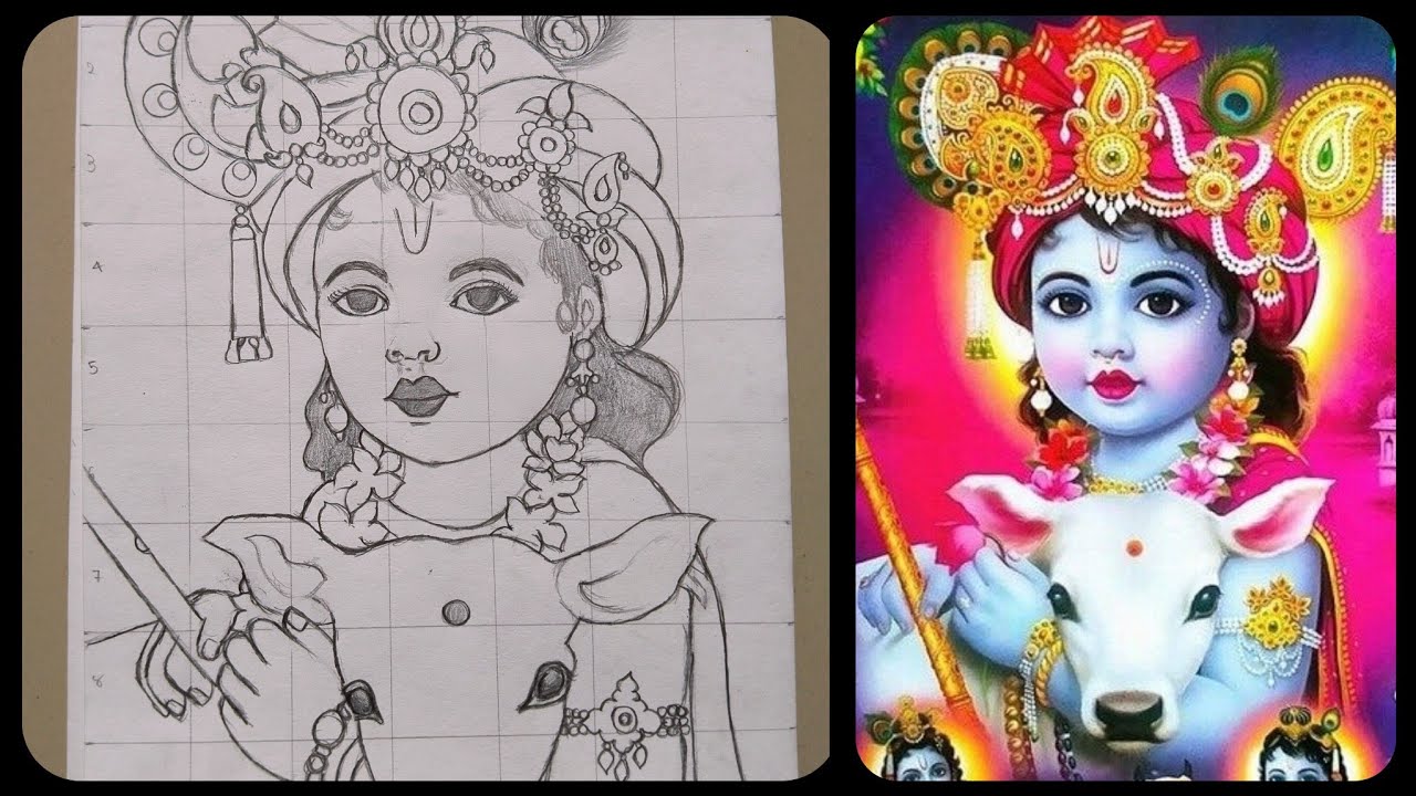 little krishna drawing outline tutorial video || simple and easy ...