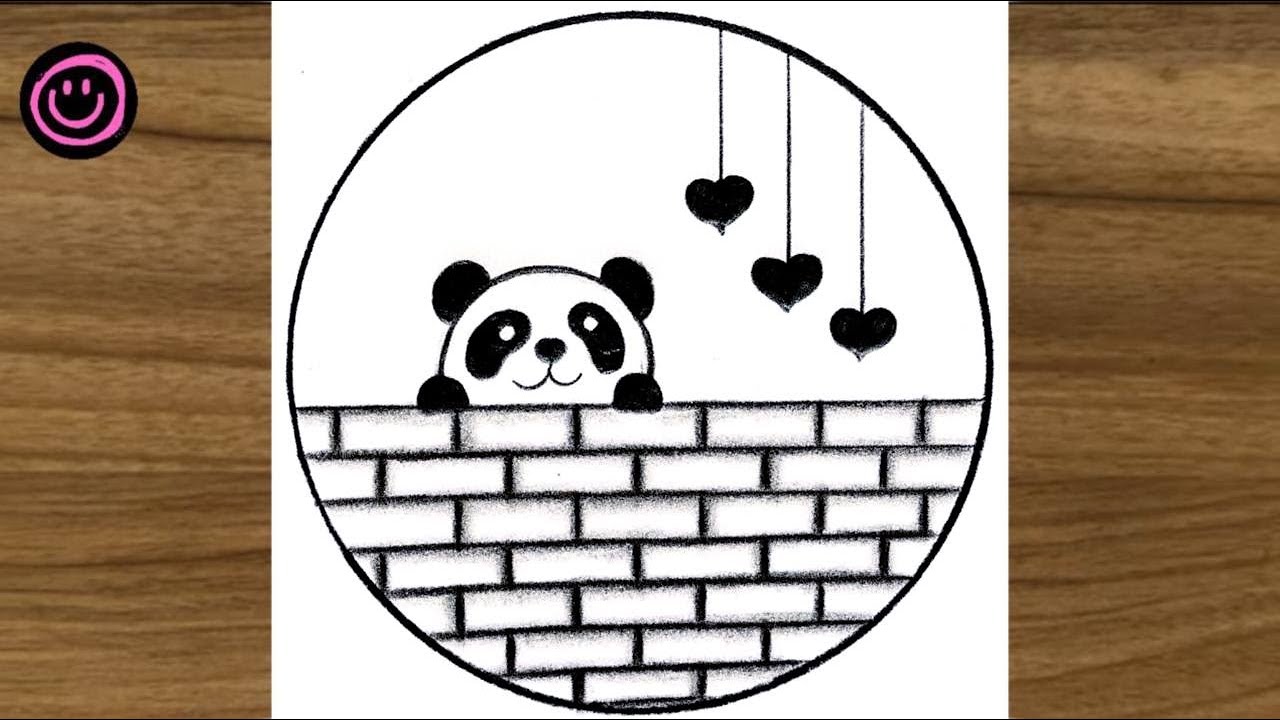 Cute Drawing in Circle Easy Step By Step | Panda Drawing in Circle ...