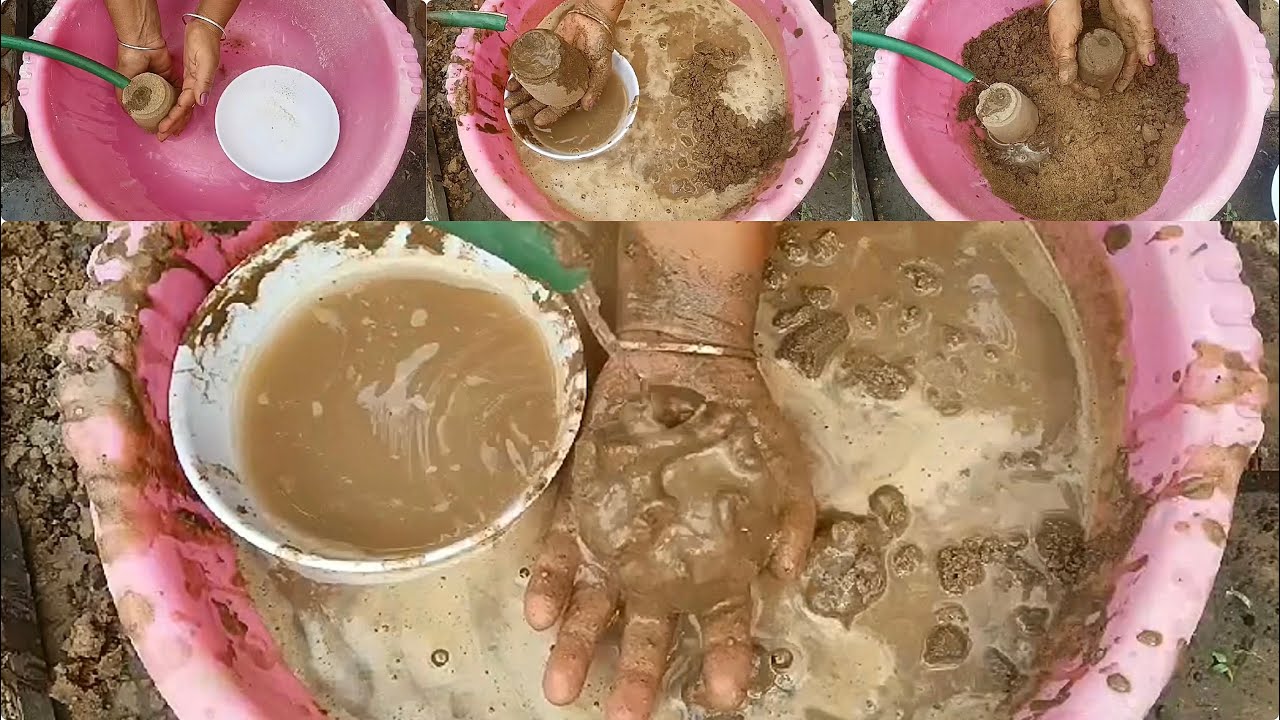 Playing in Mud ASMR | Damp Red Mud Water Pouring + Crumbling + Paste ...