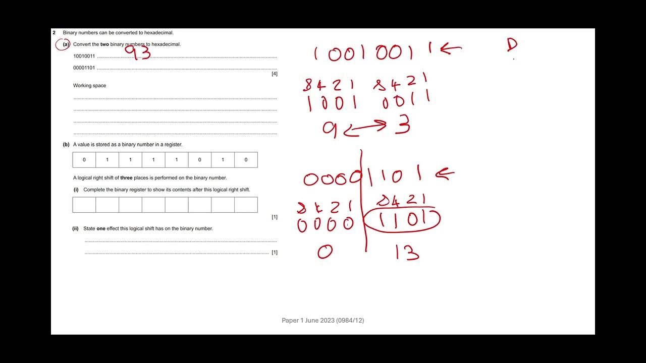 Q2 a * CONVERT BINARY to HEXADECIMAL * Cambridge iGCSE Computer Science Paper 12 June 2023 - YouTube
