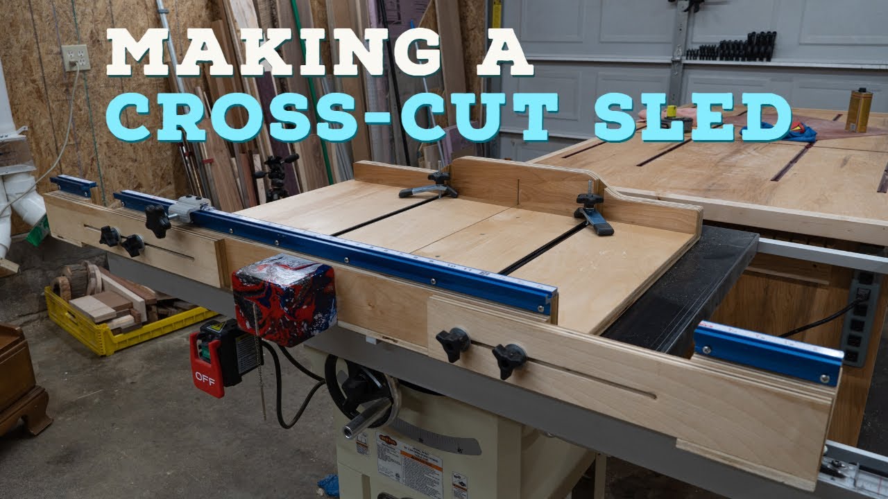 Cross-cut sled with adjustable fence, 2 extension wings, hold down ...