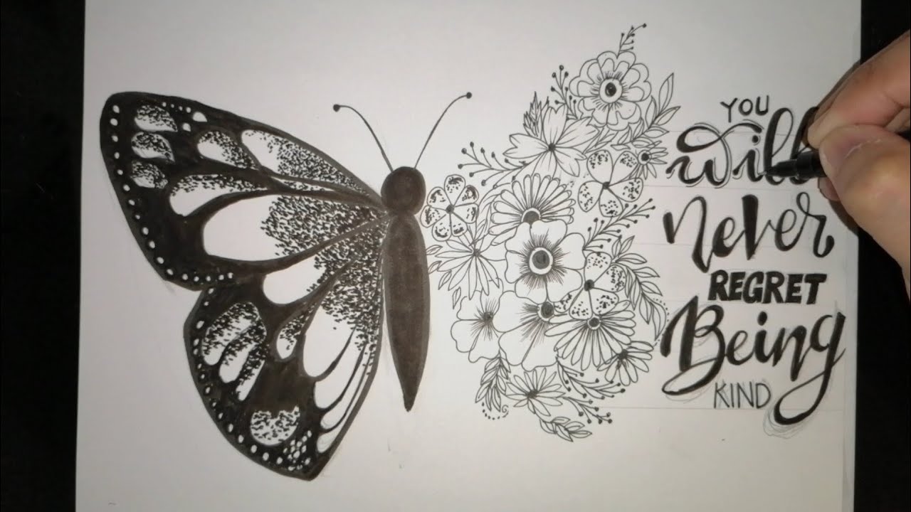 How to draw butterfly with calligraphy || easy to learn - YouTube