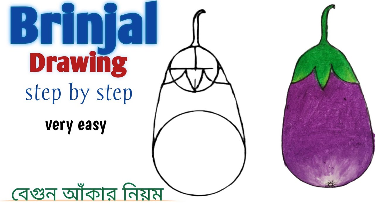 how to draw a brinjal step by step / very easy/ বেগুন আঁকার সহজ নিয়ম ...