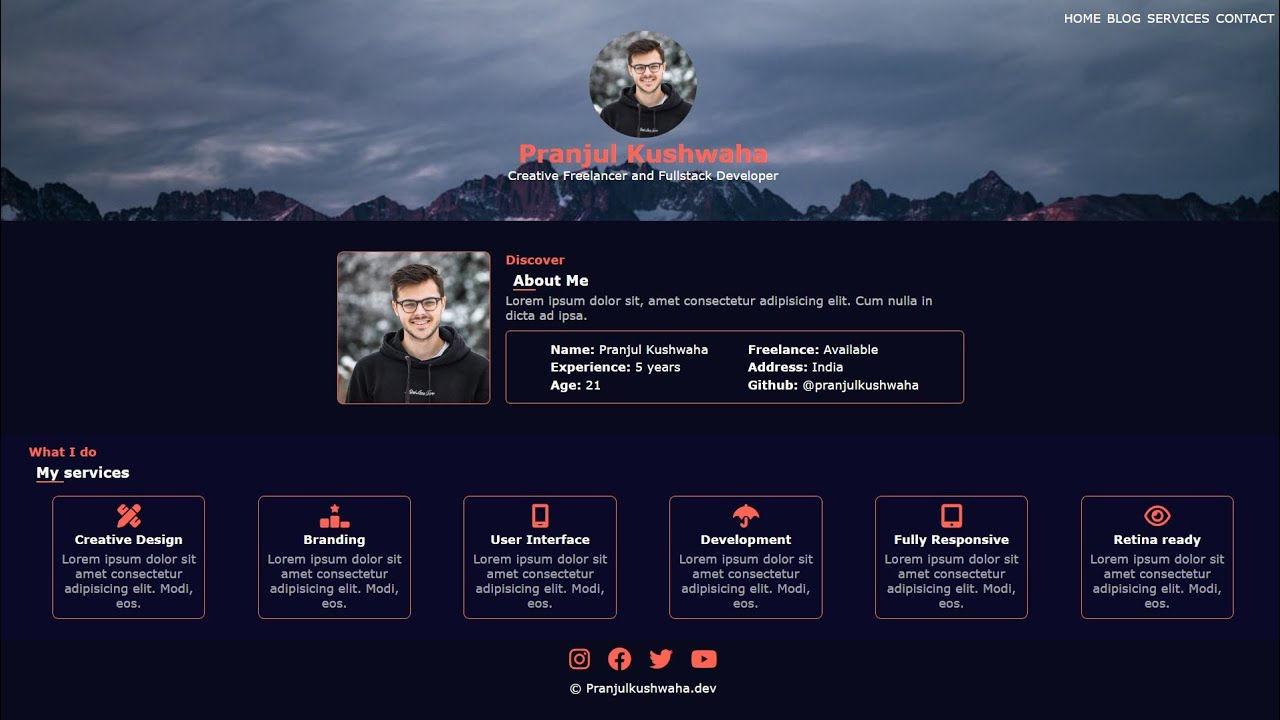 Personal Portfolio Design Html Css And Js Pranjultutorials Youtube