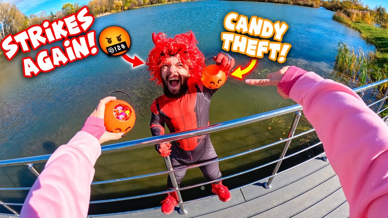 Little Sneaky Devil Tries to Steal My Halloween Candy! (Funny in Real ...