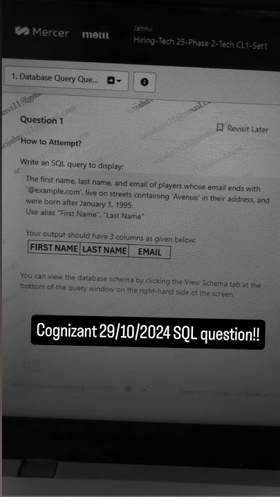 Cognizant 29/10/2024 technical round || SQL question|| easy - YouTube